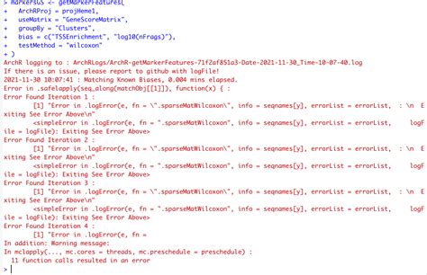 Errors In Using GetMarkerFeatures Issue GreenleafLab ArchR GitHub