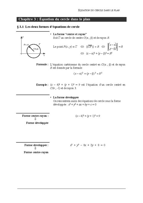 Produit Scal Cercle 1bac Equation Du Cercle Dans Le Plan Chapitre 3