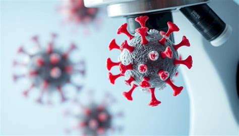 Viruses Under Microscope Blurred Background Premium Ai Generated Image