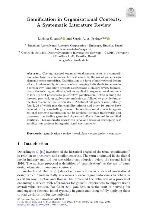 Pdf Gamification In Organizational Contexts A Systematic Literature Review