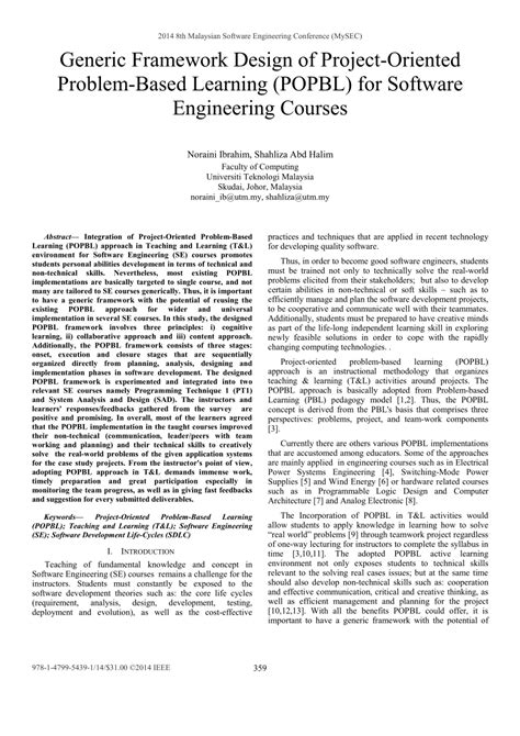 Pdf Generic Framework Design Of Project Oriented Problem Based Learning Popbl For Software