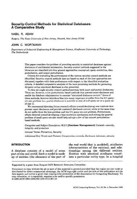Pdf Security Control Methods For Statistical Databases A Projects
