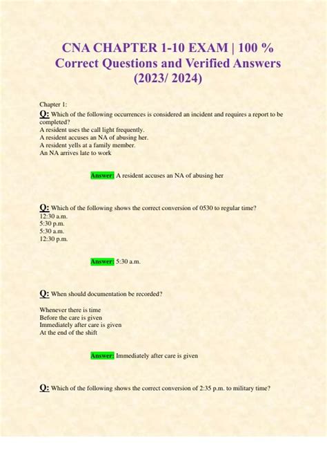 Cna Chapter 1 10 Exam 100 Correct Questions And Verified Answers 2023 2024 Cna