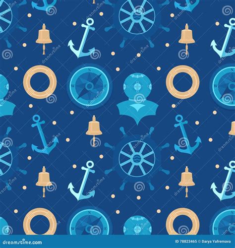 Vector Seamless Pattern Sea Stock Illustration Illustration Of Lifebuoy Cover 78823465