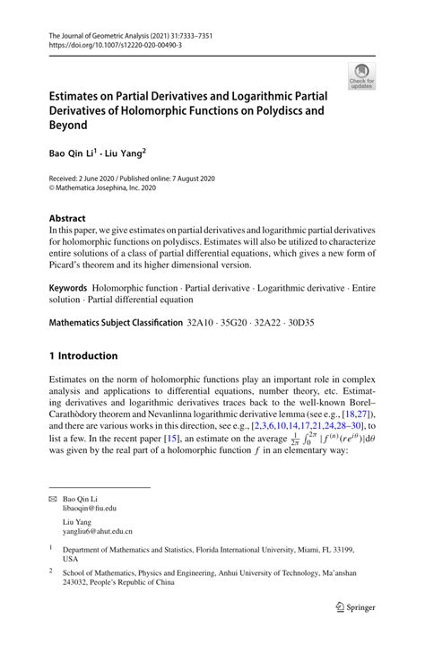 Pdf Estimates On Partial Derivatives And Logarithmic Partial