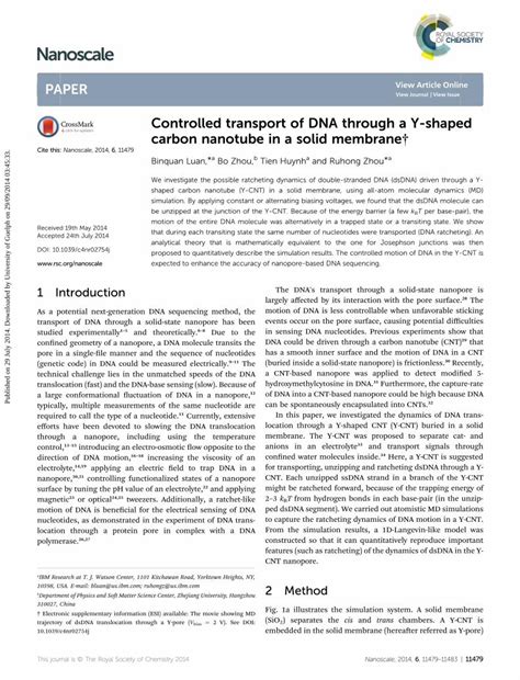 Pdf Controlled Transport Of Dna Through A Y Shaped Carbon Nanotube In