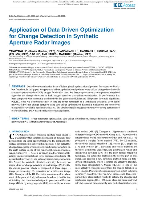PDF Application Of Data Driven Optimization For Change Detection In Synthetic Aperture Radar
