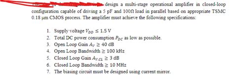 Solved Design A Multi Stage Operational Amplifier In