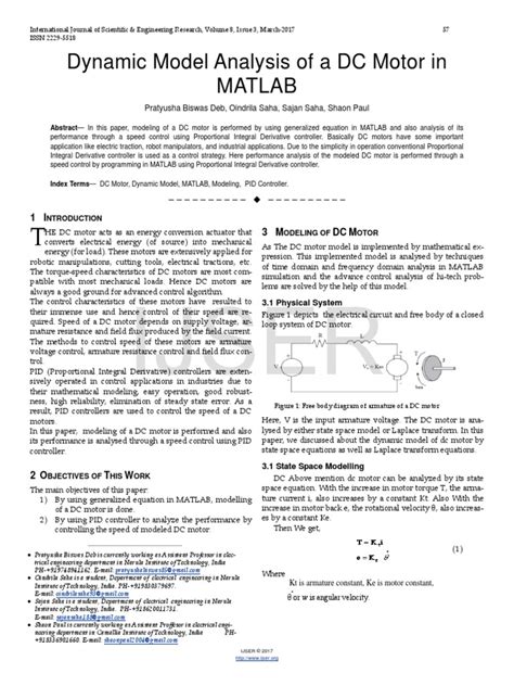 dynamic model analysis of a dc motor in matlab pdf control theory