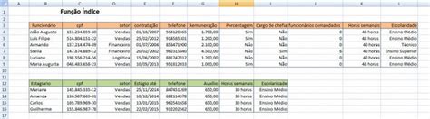Função Índice no Excel