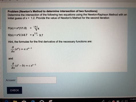 Solved Problem Newton S Method To Determine Intersection Of Chegg Com
