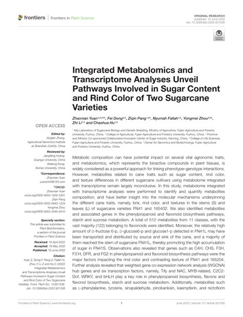 Pdf Integrated Metabolomics And Transcriptome Analyses Unveil