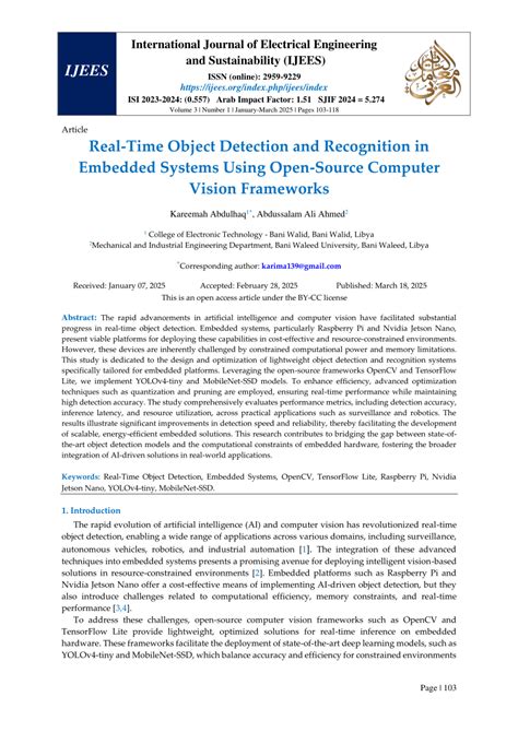 pdf real time object detection and recognition in embedded systems using open source computer