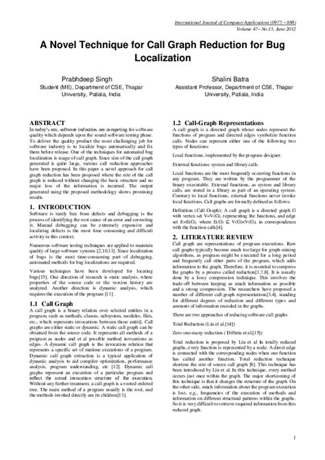pdf a novel technique for call graph reduction for bug localization
