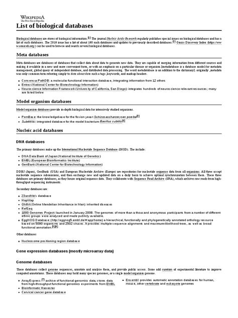 List Of Biological Databases Pdf National Center For Biotechnology Information Gene
