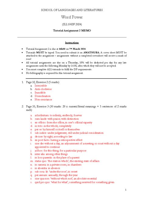 Tutorial Assignment 2 Memo 2024 1 School Of Languages And Literatures
