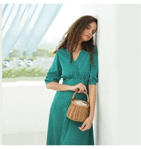 원피스 프랑스 개성 주름치마 5부소매 그린색 도트 프렌치 빅토리아 Lookast 티몬