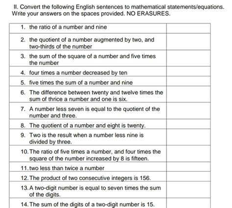 Solved I Convert The Following English Sentences To Mathematical Statementsequations Write