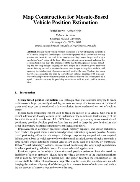 Pdf Map Construction For Mosaic Based Vehicle Position Estimation