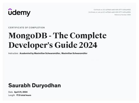 Check Out This Certificate I Got For Mongodb The Complete Developers Guide 2024 Lnkd