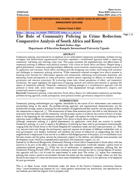 The Role Of Community Policing In Crime Reduction Comparative Analysis Of South Africa And Kenya