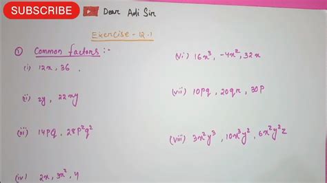 Cbse Class 8 Chapter 12 Math Factorisation Math Exercise 12 1 Youtube