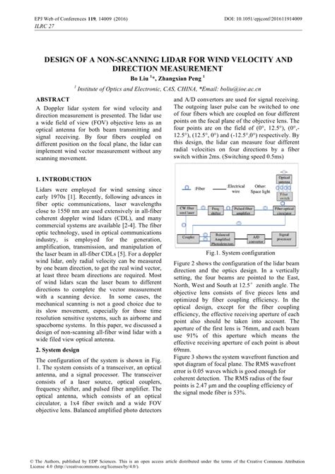 Pdf Design Of A Non Scanning Lidar For Wind Velocity And Direction Measurement