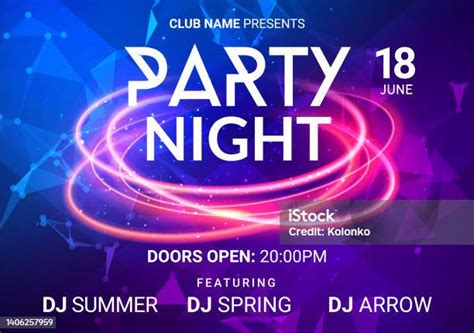 댄스 음악 야간 포스터 배경 나이트 클럽 음악 콘서트 Dj 전단지 벡터 디자인 글로우 추상 배너 이벤트 쇼 테크노 일렉트로 하우스 Dj에 대한 스톡 벡터 아트 및 기타