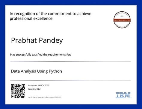 Earned Ibm Certificate In Data Analysis Using Python Prabhat Pandey