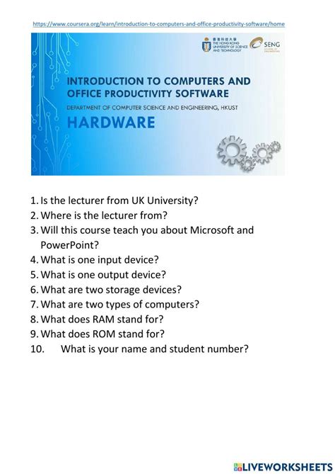 Computers Introduction With Coursera Worksheet Live Worksheets