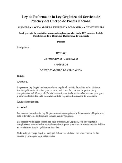 Ley De Reforma De La Ley Orgánica Del Servicio De Policía Y Del Cuerpo