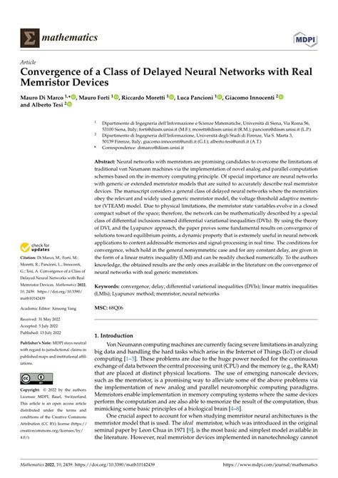 Pdf Convergence Of A Class Of Delayed Neural Networks With Real Memristor Devices