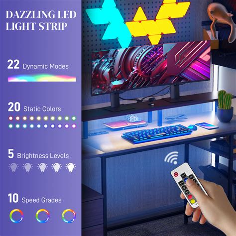 HOMCOM Computer Table With LED Lights PC Desk With Power Planner D