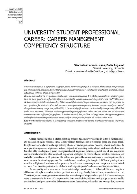 Pdf University Student Professional Career Career Management