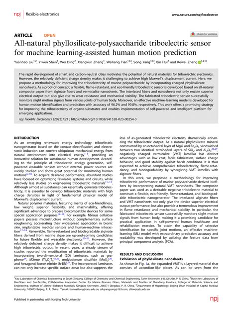 Pdf All Natural Phyllosilicate Polysaccharide Triboelectric Sensor For Machine Learning