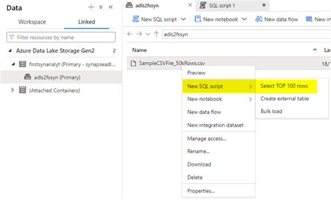 Query Csv File Saved In Adls Through Sql Query Azure Synapse Analytics