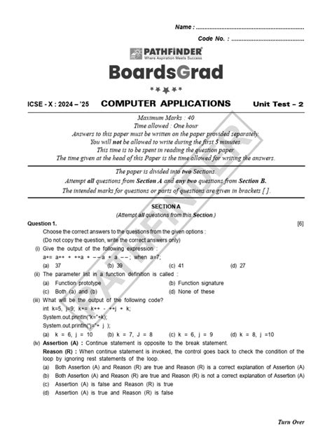 Icse X Unit Test 2 Computer Application Qp 24 25 Pdf