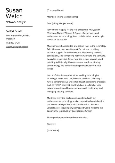 Network Analyst Cover Letter Job Description Sample And Guide