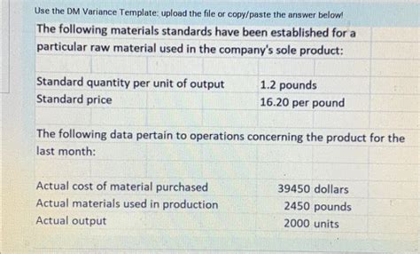 Solved Use The Dm Variance Template Upload The File Or