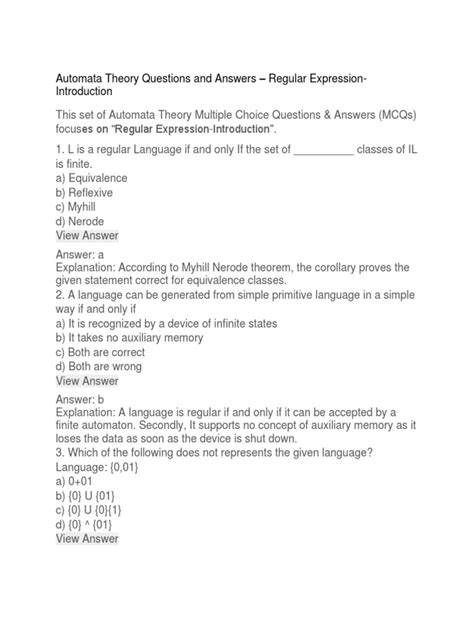 automata theory questions and answers regular expression pdf