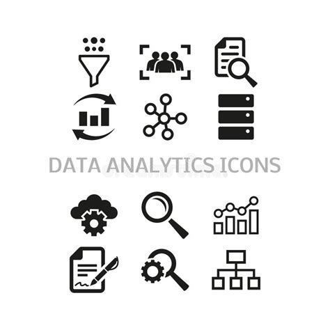 Data Analytics Icons Set On White Background Stock Illustration Illustration Of Database Flow