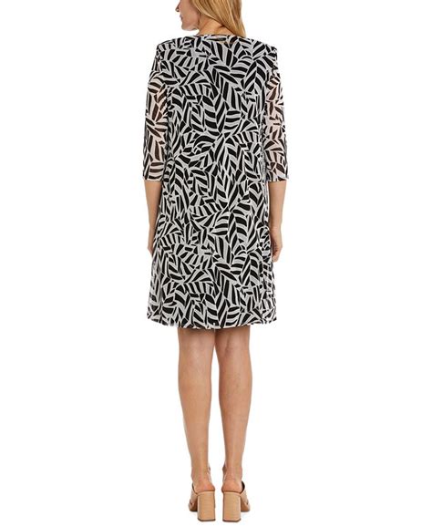 R And M Richards Womens Necklace Dress And Puff Print Jacket Macys