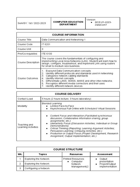 Data Communication And Networking Course Pdf Computer Network Local Area Network