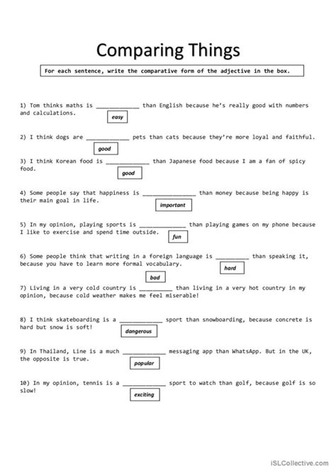 Comparing Things Grammar And Conve English Esl Worksheets Pdf