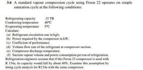Solved A Standard Vapour Compression Cycle Using Freon Chegg