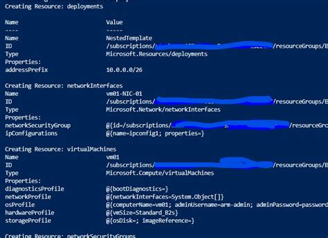 script test arm templates and show the resources that will be deployed