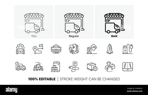 Delivery Timer Car Service And Rocket Line Icons Pack Of Gps Charging Station Delivery Truck