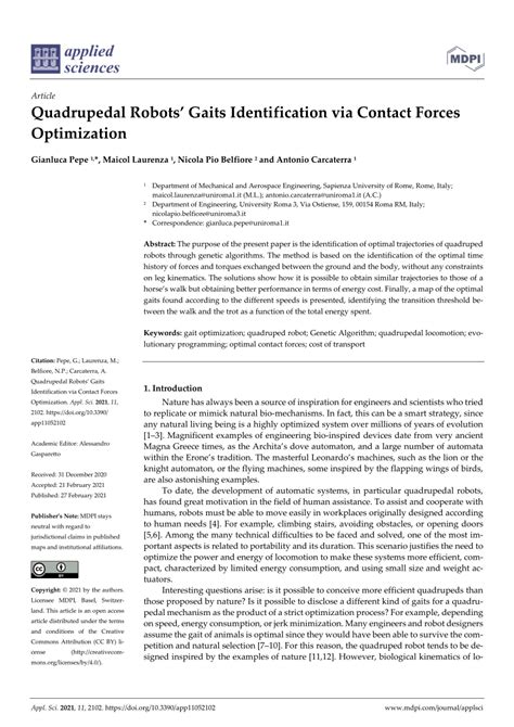 Pdf Quadrupedal Robots Gaits Identification Via Contact Forces Optimization