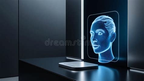 Digital Face Scan Hologram Displayed On Sleek Black Surface Showcasing Ultra Modern Security