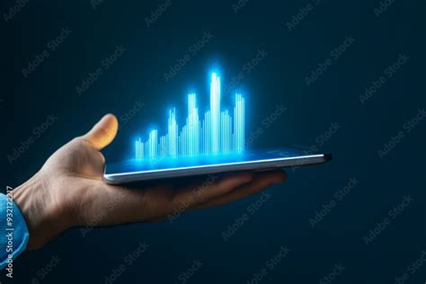Digital Business Smart Analytics Blue Glowing Bar Graph Chart Emerging From A Digital Tablet